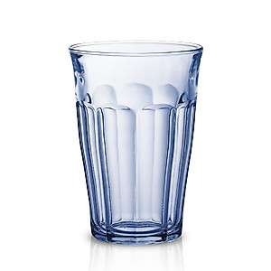 Duralex Made in France Picardie Glass Tumbler Drinking Glasses Set of 6, 12-1/8 oz, Marine Blue