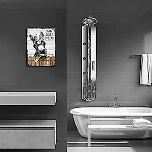 Farmhouse Bathroom Decor Wall Art Funny Donkey Bathroom Wall Art Donkey Bite Toothbrush Pictures for Wall Rustic Animal Canvas Print Framed Artwork for Washroom Bathroom Wall Decor 12x16 Inch