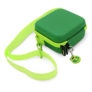 CASEMATIX Green Toy Box Travel Case Compatible with Leapfrog Rockit Twist Handheld Learning Game System - Includes Adjustable Shoulder Strap, Accessory Storage and Rubber Frog Keychain - CASE ONLY