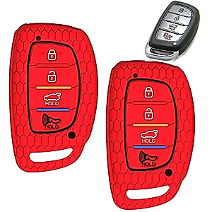 A.M.E. 2PCS Key Fob Cover for Hyundai Tucson Elantra Sonata Smart 4Button Remote , (Push Button) Case Skin Protector (RED & Black)