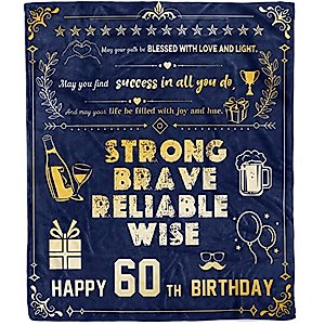 60th Birthday Gifts for Men, 60th Birthday Gifts for Him, 60 Year Old Birthday Gifts for Men, 60th Blanket 60th Birthday Decorations for Men, Gift for 60th Birthday Men, Navy Blue Blanket 60Lx50W Inch