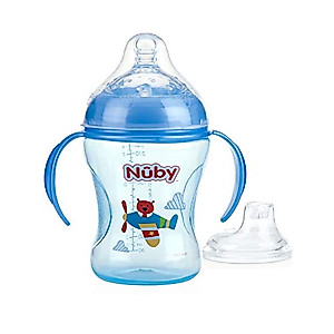 Nuby 3 Piece Natural Touch 3 Stage Wide Neck Breast Size Bottle-to-Cup, Boy