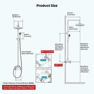 gotonovo Antique Brass Bathroom Shower Faucet Set Shower Fixture 8 Inch Rainfall Shower Head Handheld Shower Cross Handle