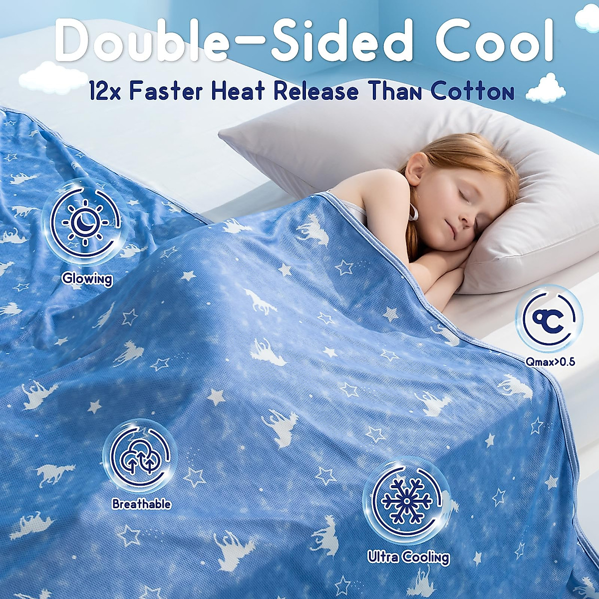 Elegear Kids Cooling Blanket for Hot Sleeper, Glow in The Dark Blanket As Gifts for Girls Boys, Q-Max>0.5 Arc-Chill 3.0 Cool Fabric Keep Body Cool, Soft Summer Cold Blanket for Sleeping 51" x 67"