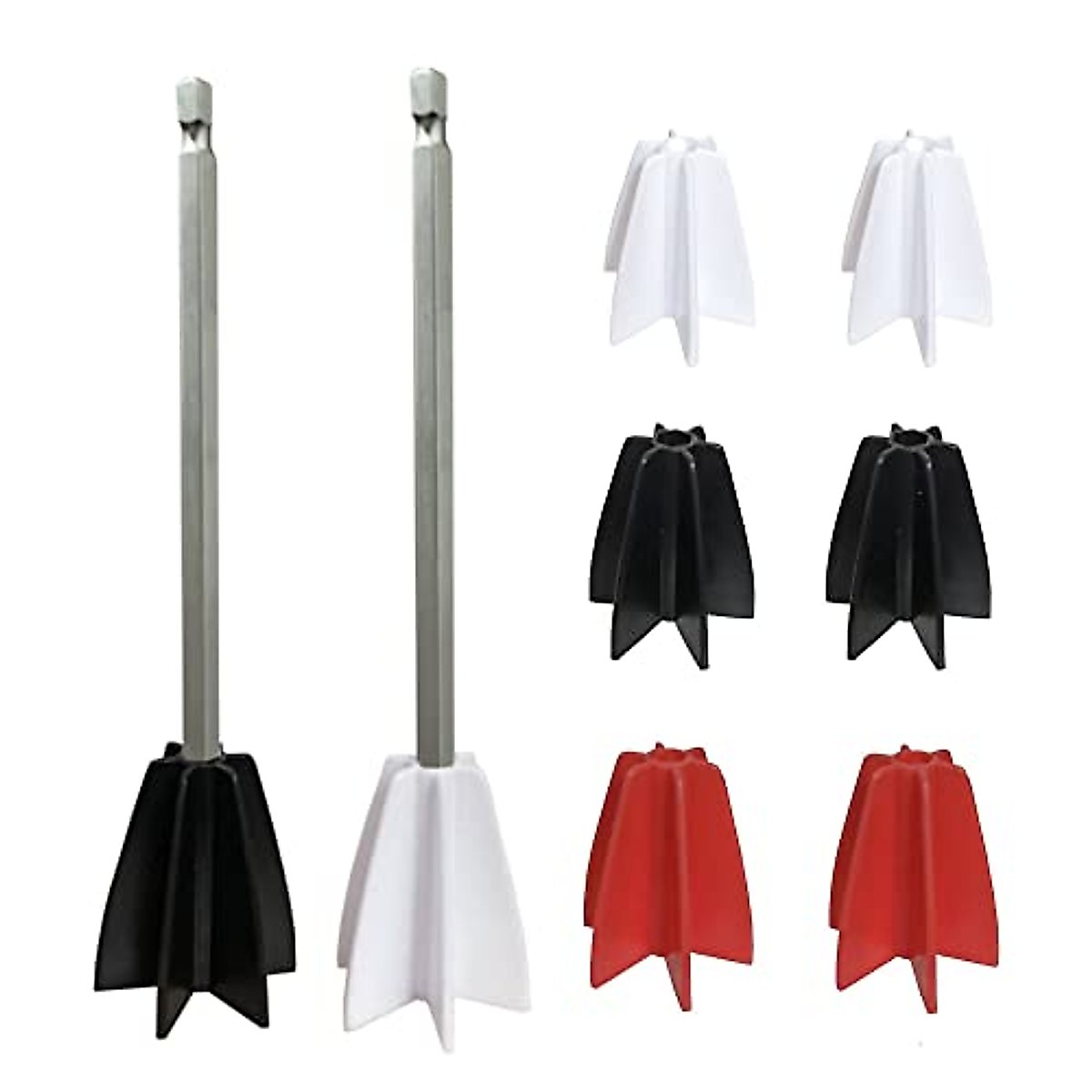 YeeBeny 6 Pcs Epoxy Mixer Attachment for Drill, 6 Reusable Multipurpose Bidirectional Paint Stirrer, Helix Mixer for Resin, Silicone Gallon Mixing Tools, Paint Mixer for Drill(6 paddles and 2 sticks）