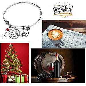 Gzrlyf Coffee Wine Charm Bracelet Barista Jewelry Life Is What Happens Between Coffee Love Gift Wine Lover Gift (coffee wine bracelet)