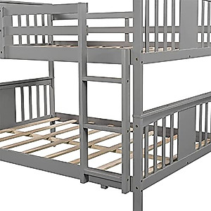 ATH-S Twin Over Twin Bunk Bed with Trundle, Solid Wood Bunk Beds for (White) (Color : Grey, Size : Full Over Full)