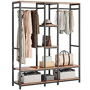soges Garment Racks with 5 Tiers Shelves 2 Rod Clothes Rack FreeStanding Rack Organizer Storage for Hanging Clothes and Storage