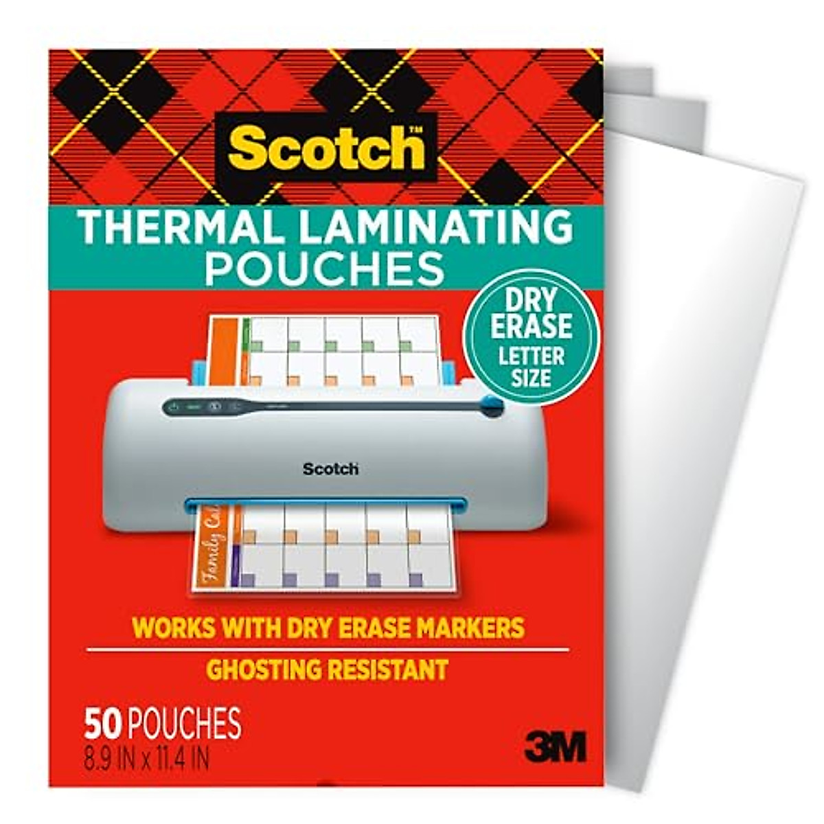 Scotch Dry Erase Thermal Laminating Pouches, 50-Pack, Works with Dry Erase Markers, Reuseable Worksheets, Calendars, Checklists, 8.9 x 11.4 Inches, Letter Size, Clear Professional Finish (TP3854-50DE)
