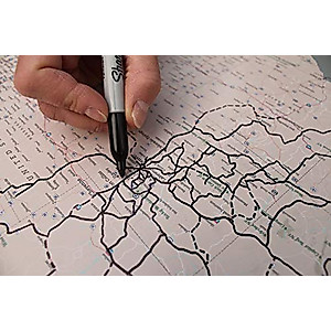 USA Road Trip & Travel Highway Tracing Map 24x36 Poster (Tan & Slate Blue)