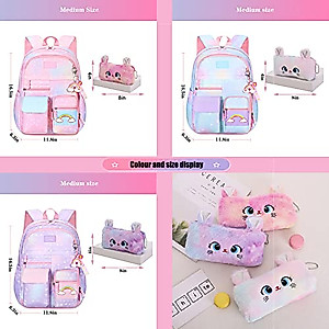 Zdyihmt Cute Rainbow Backpack Kawaii Pink Backpack With Storage Bag Large Capacity Laptop Backpack 16.5 Inch For Girls(Purple)