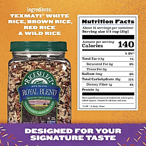 RiceSelect Royal Blend, Blend Of Texmati White, Brown, Red, And Wild Rice, Premium Gluten Free Rice, Non-GMO, 21 Ounce Jar