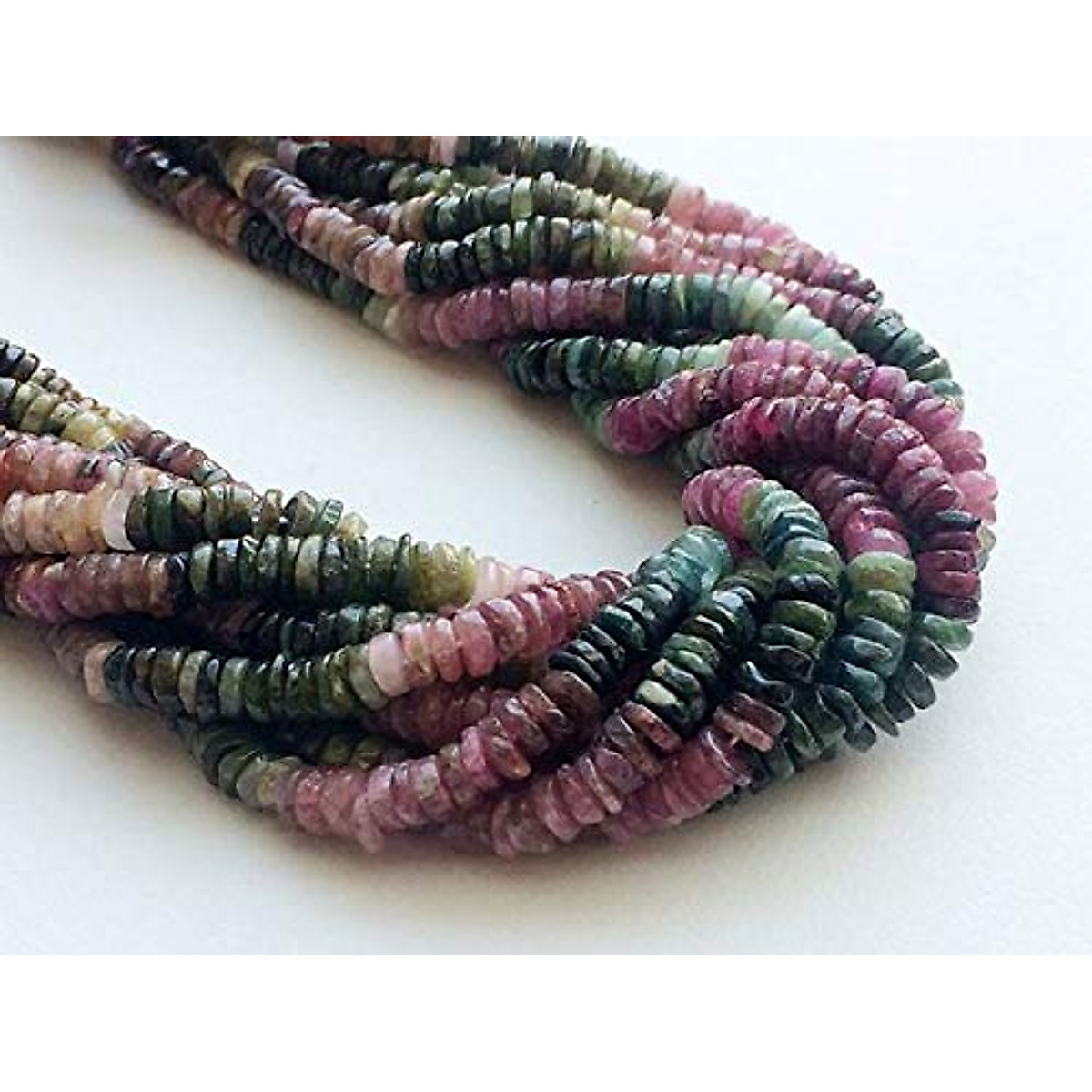 GemAbyss Beads Gemstone 5 Strand Natural Multi Tourmaline Faceted Tyre Beads, Tourmaline Spacer Beads, Multi Tourmaline Necklace, 5-5.5mm 8 Inch Long Long Code-MVG-18114