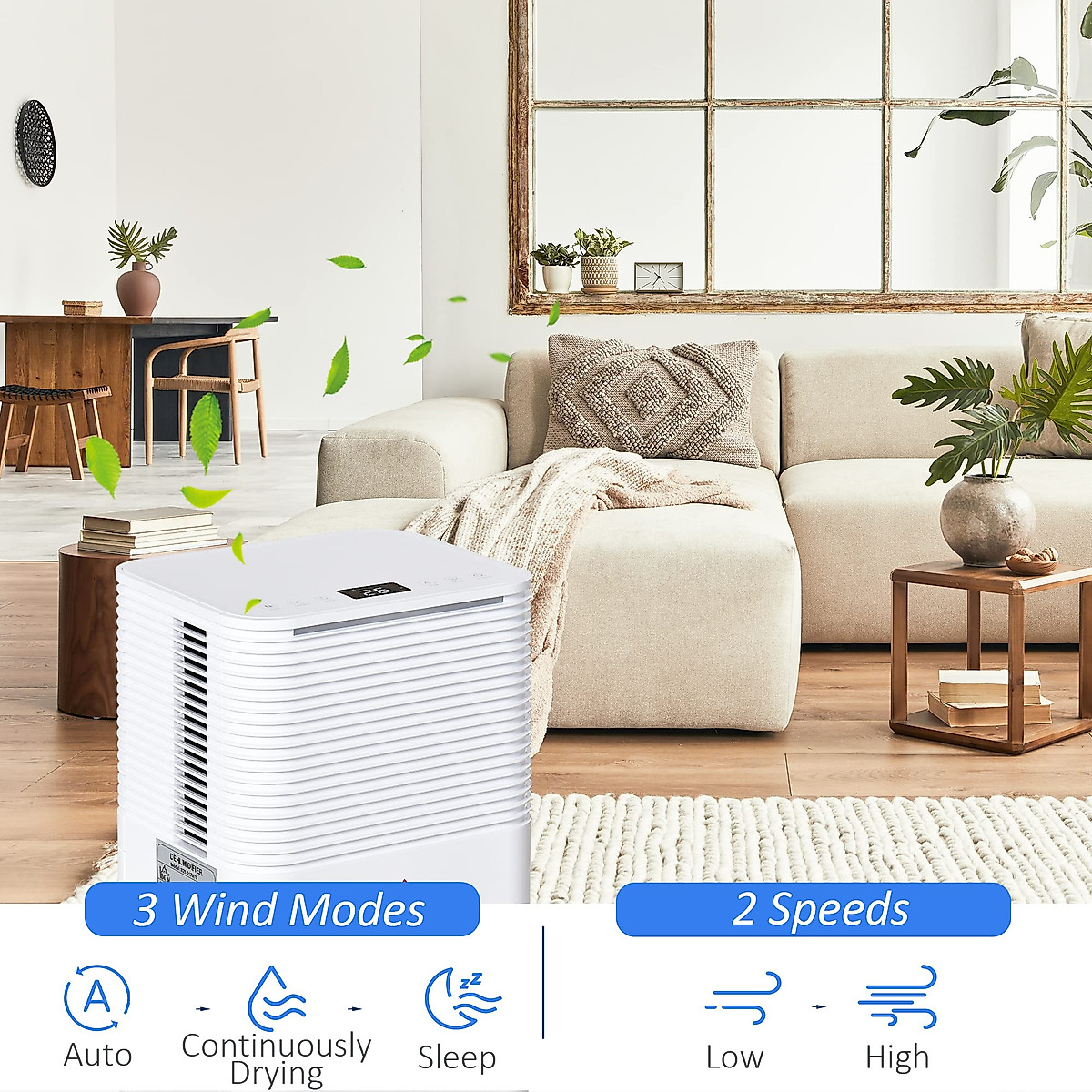 HOMCOM 1260 Sq. Ft Portable Electric Dehumidifiers with 3 Color Lights, LED Display, Quiet Dehumidifier for Basements, Bedroom, Bathroom, Closet, RV, 21pt/Day, White