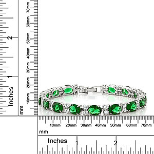 Gem Stone King 40.00 Ct Oval and Round Green Color Cubic Zirconias CZ Tennis Bracelet for Women 7 Inch