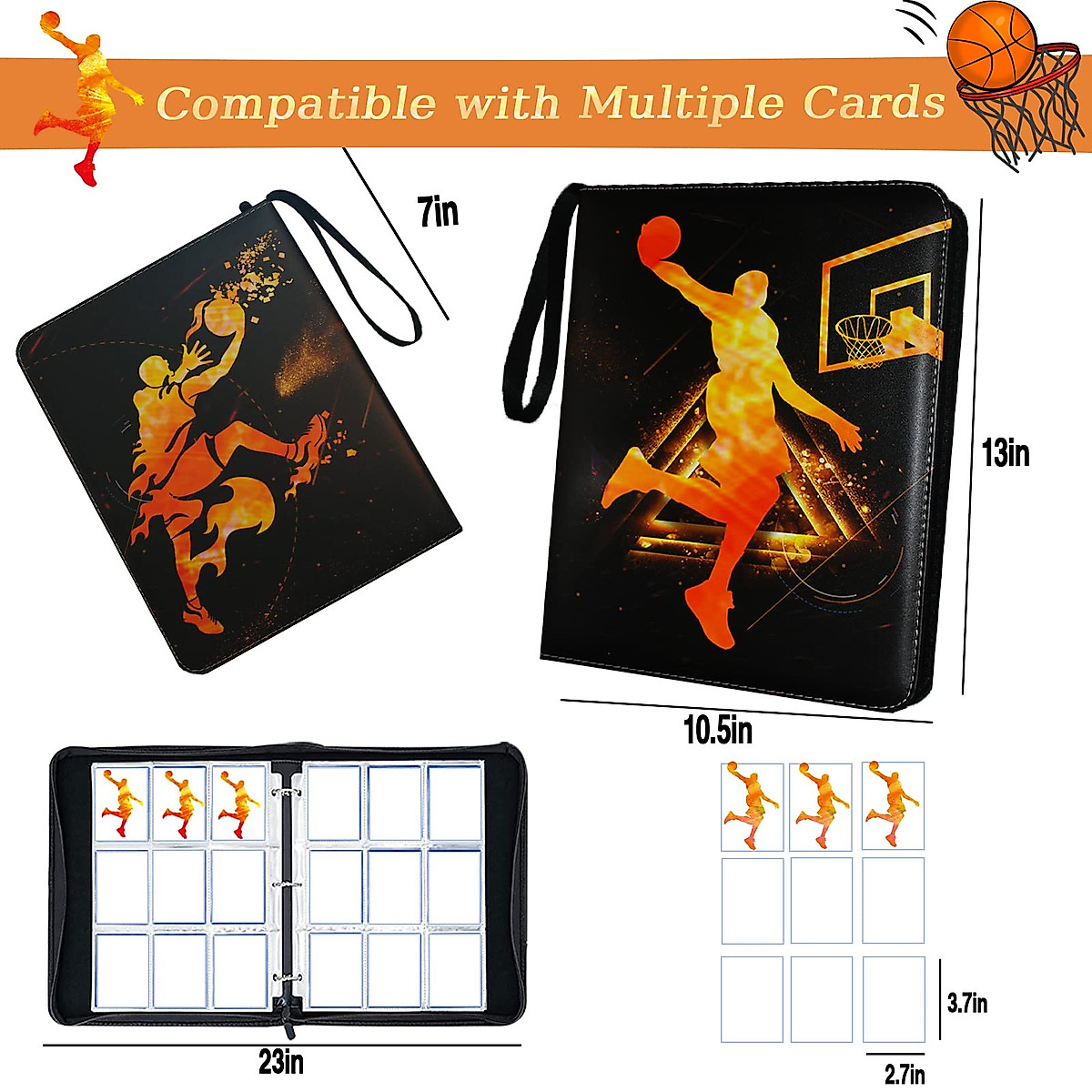 Basketball Cards Binder 900 Pockets, Trading Cards Holder Card Collectors Album,Trading Card Binder 9 Pocket with 50 Removable Sleeves for Basketball Card and Sports Card