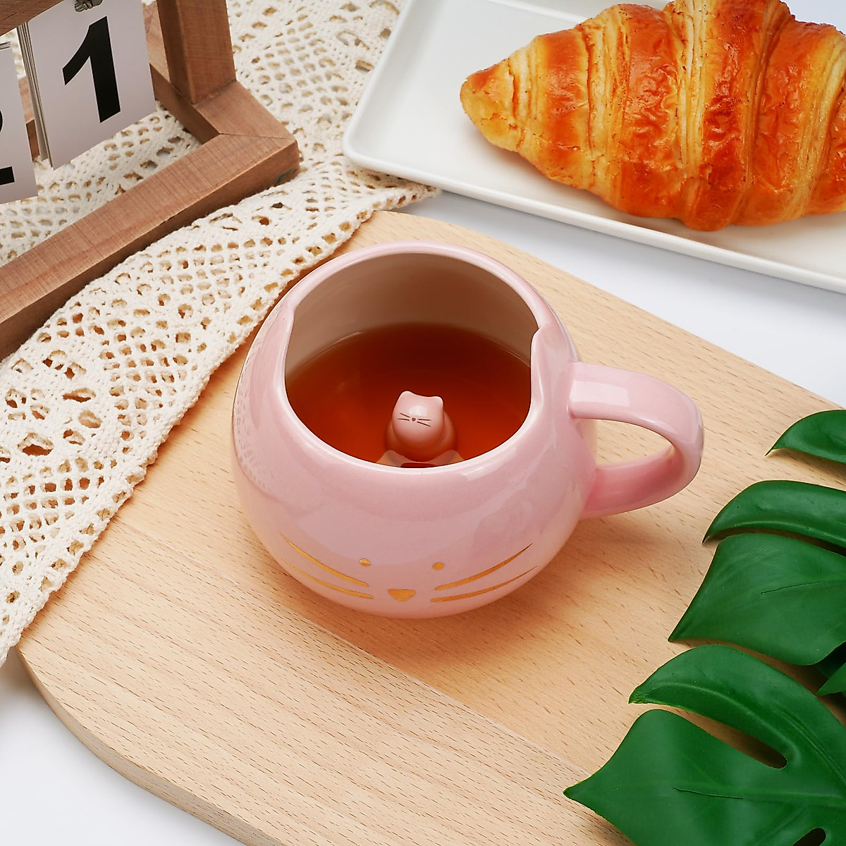 Koolkatkoo Cat Mug Cute Ceramic Coffee Mugs Hidden 3D Animal Inside Mug Novelty Tea Cup Pink Mug for Women Girl Mothers Day Gifts Cat Gifts for Cat Lovers Holiday Christmas Gifts Birthday Gifts 12 oz