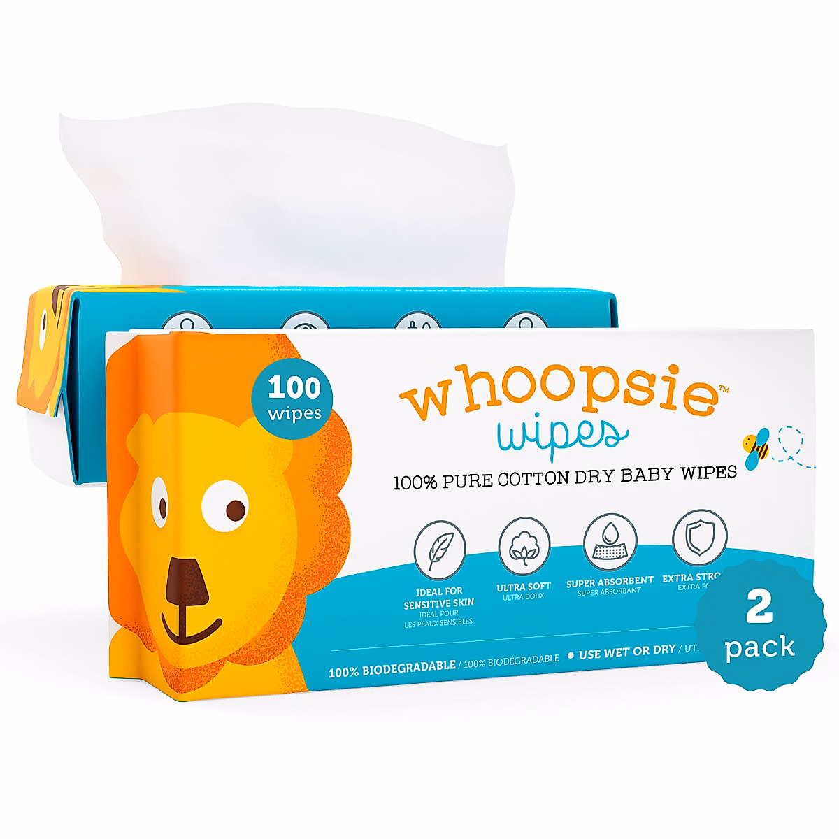 100% Pure Cotton Dry Wipes | 200 Count | Use Wet or Dry | Soft & Sensitive | Hypoallergenic | Extra Strong & Absorbent | Perfect for Diaper Changes, Runny Noses, Drool, Meal Time & Nursing