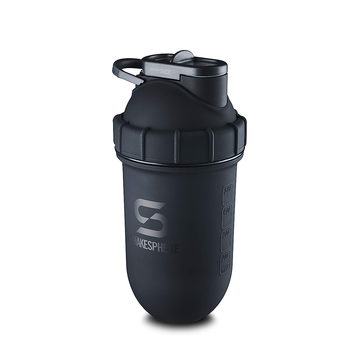 SHAKESPHERE Tumbler STEEL: Protein Shaker Bottle Keeps Hot Drinks HOT & Cold Drinks COLD, 24 oz. No Blending Ball or Whisk Needed, Easy Clean Up Great for Shakes, Smoothies (Matte-Black)