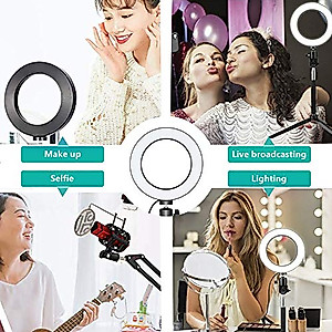 Ring Light OEBLD Dimmable with 3 Light Modes & 10 Brightness Level LED Ring Fill Lights for Phone Live Stream Makeup YouTube Shooting(B(only 10'' Ring Light))