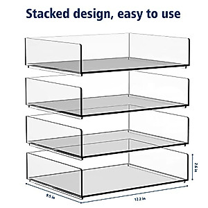 KOOLDE Acrylic Folder Holder Organizer, Letter Document Book Folder Binder Organizer Storage Box (4 Trays Horizontal Transparent)