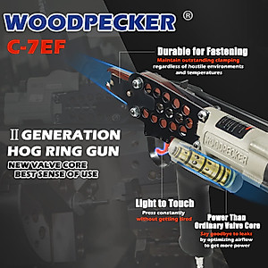 WOODPECKER C-7EF 15 Gauge Pneumatic Hog Ring Gun, Intensified Power, 3/4-inch Crown 7.0mm Closure Diameter, Air Hog Ring Plier Tool for Wire Cages, Fencing