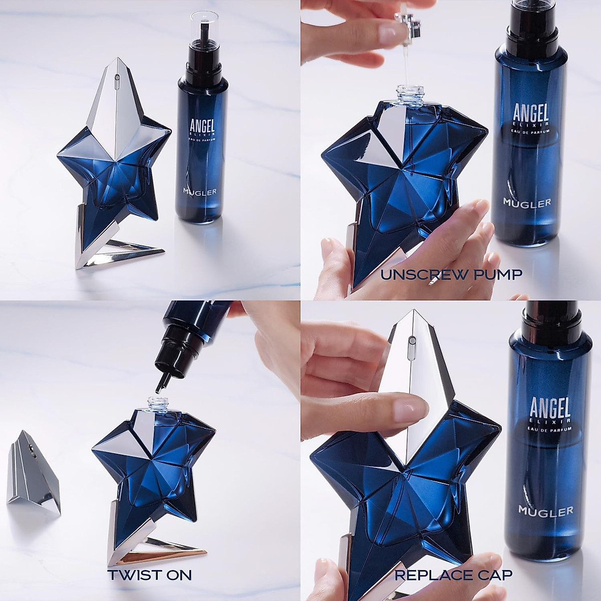 Mugler Angel Elixir Refill - Eau de Parfum - Women's Perfume - Floral & Woody - With Sandalwood, Amber, and Vanilla - Long Lasting Fragrance - 3.3 Fl Oz