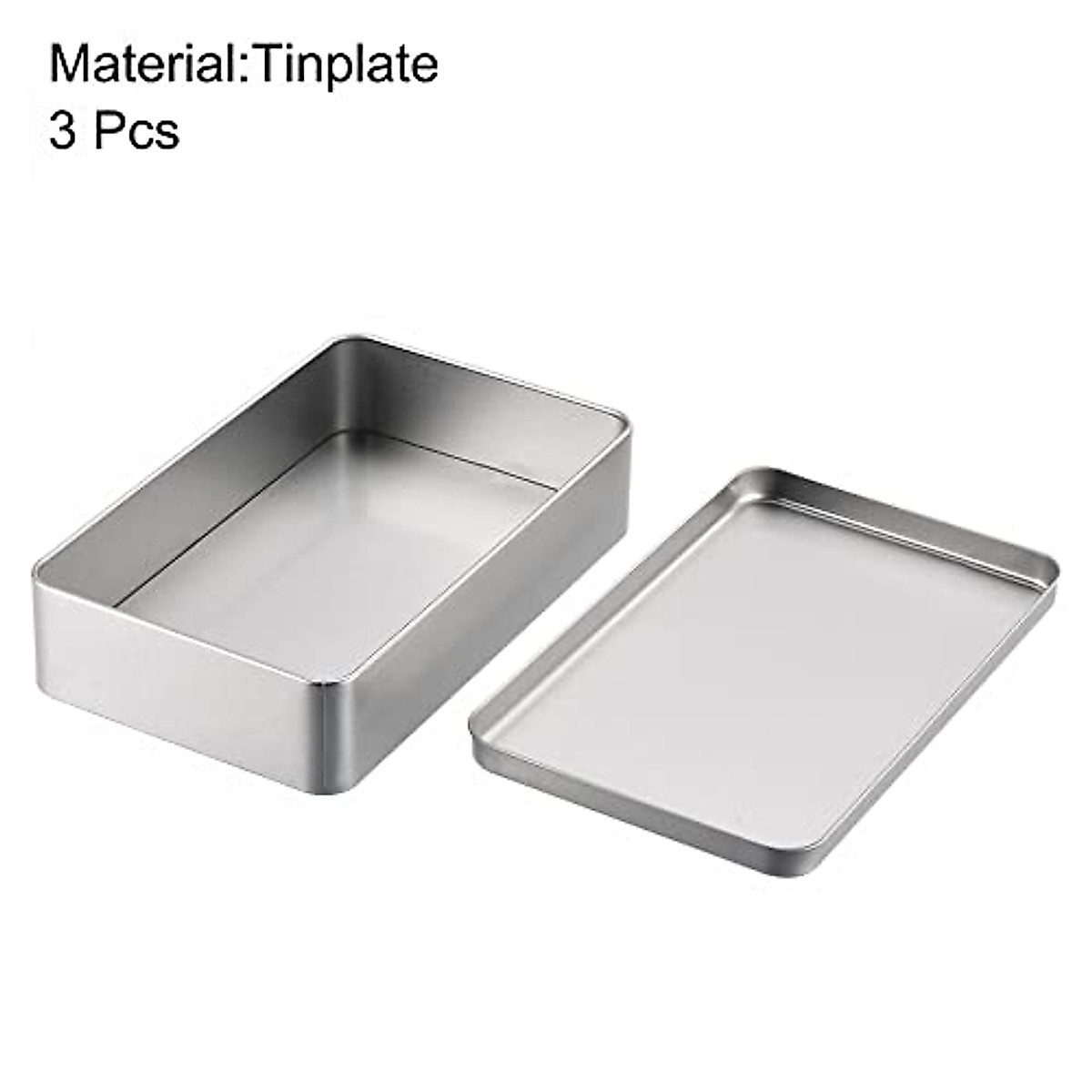 uxcell Metal Tin Box, 3pcs 7.09" x 4.33" x 1.57" Rectangular Empty Tinplate Storage Containers with Lids, Silver Tone