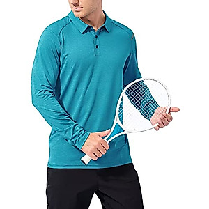 marami Mens Polo Long Sleeve - UPF Quick Dry Fishing Running Tennis Outdoor Classic Collared Golf Shirt Lake Blue Size XL