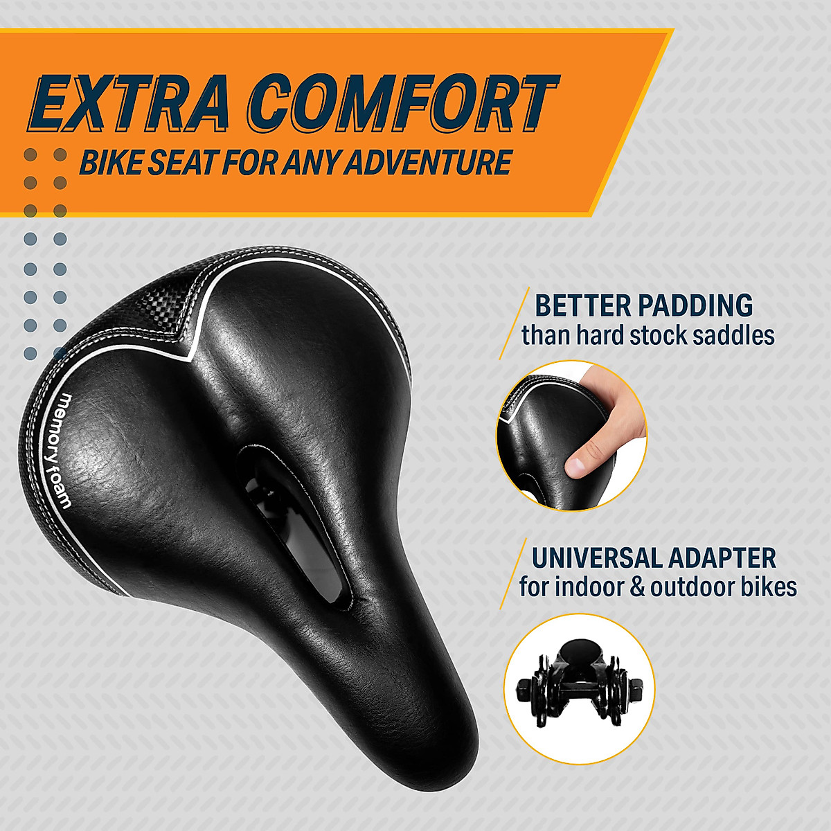 Bikeroo Bike Seat for Women - Soft Padded 7.5" Wide Bicycle Seat Replacement for MTB Mountain, Schwinn, BMX, Peloton, Ebike, Stationary Exercise Bike - Memory Foam Bike Saddle