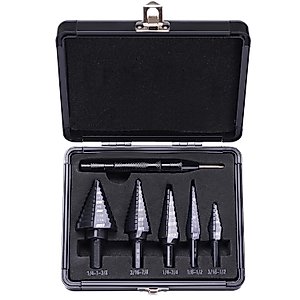 Lichamp Step Drill Bit Set for Metal Sheet Heavy Duty, 5-Piece Premium M2 HSS Step Up Down Drill Bits Stepper Unibit for Steel Hole, 50 Sizes from 1/8 to 1-3/8 inches