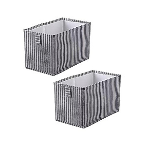 2 Pack Open Storage Bins, Washable & Visible Closet Clothing Organizer with Window. Foldable Fabric Baskets for Clothes, Towel, DVD, Book (Grey stripe)