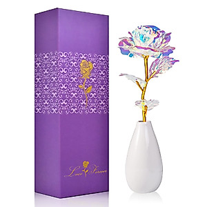 Birthday Gifts for Women,Gifts for Mom Grandma Her Wife, Mothers Day Mom Gifts, Valentines Day Gifts for Her Girlfriend,Christmas Women Gifts, Artificial Rose Flower w/ Vase Anniversary Wedding Gifts