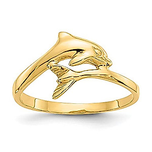 IceCarats 14K Yellow Gold Sea Dolphin Ocean Fish Beach Nautical Ring Size 6.00