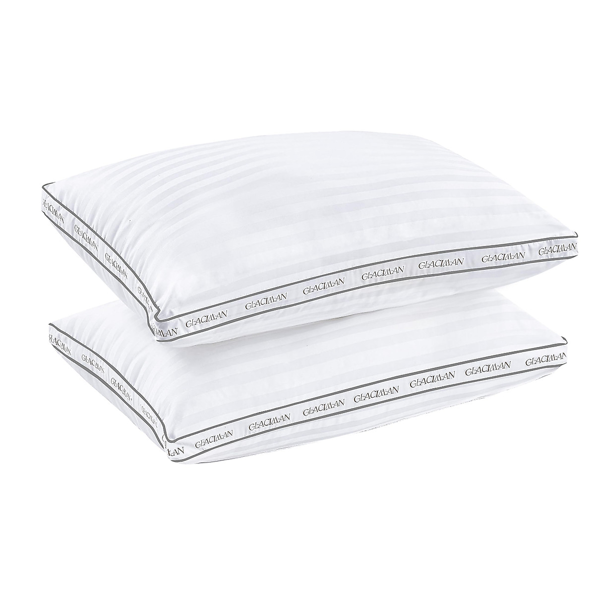 Glaciman Gusseted Bed Pillows King Size Set of 2, Hotel Quality Pillows 2 Pack for Side and Back Sleepers, Breathable Cover and Soft Down Alternative Filling, Grey Piping, 20X36 inches