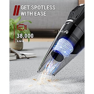 VacLife Handheld Vacuum - High Power Car Vacuum Cordless Rechargeable with Multipurpose Nozzles, Lightweight Mini Vacuum with LED Light, Portable Vacuum Cleaner for Home, Silver&Black (VL756)
