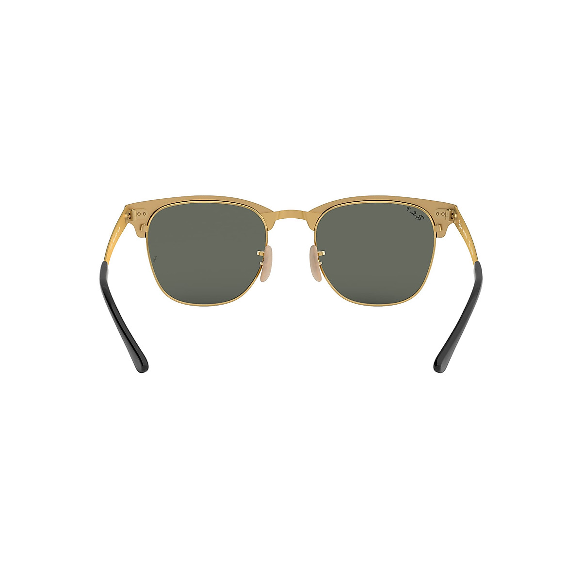 Ray-Ban RB3716 Clubmaster Metal Square Sunglasses, Black On Gold/Polarized G-15 Green, 51 mm