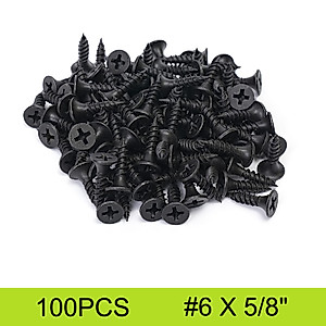 #6 X 5/8" Wood Screws 100pcs Black Flat Phillips Screws Self Tapping Wood Screws Carbon Steel Assorted Drywall Screws for Wood, Cabinet, Furniture
