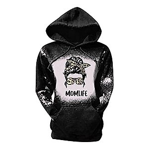 Winnerlion Distressed Hoodies Sweatshirts for Women Momlife Printed Casual Athletic Hooded Sweatshirt Pullover Tops (Black, XXL)