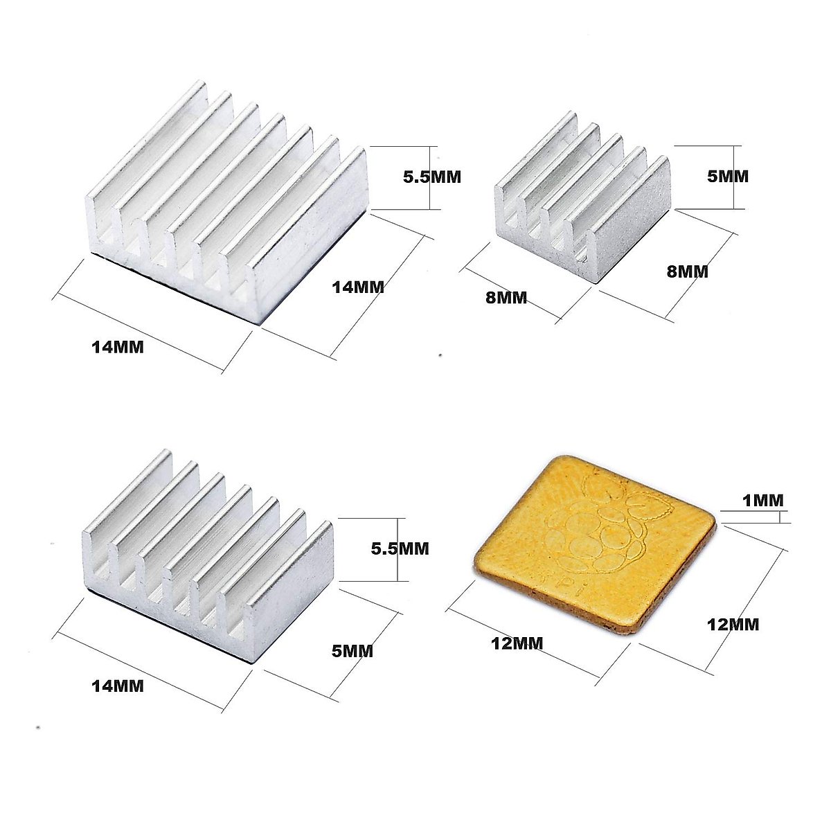 30 PCS Raspberry Pi 4 Heatsink Kit with Thermal Conductive Adhesive Tape, Aluminum Heat Sink Cooler and Copper Heatsink for Raspberry Pi B B+ 2/3/4