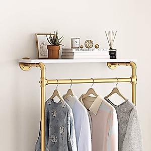 HOMEKAYT Industrial Pipe Shelving Wall Mounted 2-Tier Industrial Floating Shelves Rustic Storage Shelf for Office Bedroom Living Room-(31.5'',Gold)