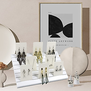 Wooden Earring Display Stands, Portable Earring Display+100 Pcs Earring Display Card+2 Pcs Rings Holder, for Showing Earring, ring, Business Card, Jewelry, Photo(White Color)