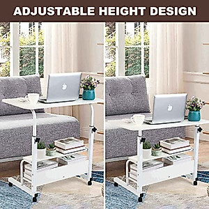 Computer Desk Adjustable Home Office Bedside Small Spaces Storage Convenient Universal Movable Table Detachable Wheels Living Room Sofa Desk Home Office Desk Furniture Size 15.7 * 31.5 Inch,White