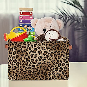 Storage Basket Organizer Animal Print with Handles, Leopard Print Foldable Storage Bins Rectangular Storage Box for Nursery Shelf Books Clothes Toys Kids Bins, 1 Pack