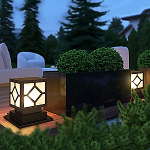 Bwldma Square Retro Courtyard Lamp Led Outdoor Waterproof Post Lamp Retro Industrial Home Garden Pillar Light Glass Lampshade Gate Villa Courtyard Park Column Headlight (Size : 23cm)