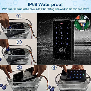 LEXI Ultimate Full Waterproof RFID Keypad, 3000 Users Capacity, 125KHz Stand-Alone Access Control Touch Screen Panel, PIN Code, Wiegand 26, with 10pcs RFID Key fob Cards, Can be Installed Outdoor