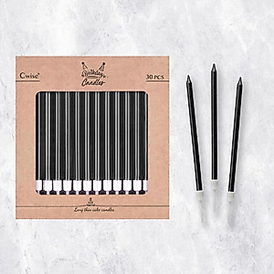 Cwise - 30 Count - Long Thin Cake Candles - Metallic Black Candles - Birthday Candles for Cakes - Birthday, Celebration, Wedding - Cake Decorations