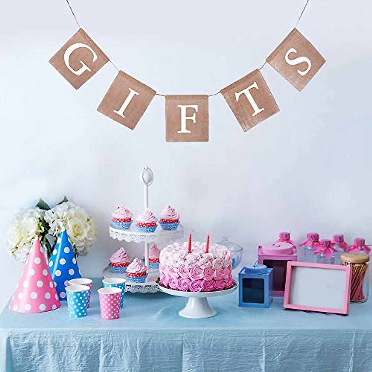 Gifts Hessian Bunting Banner Rustic Wedding Baby Shower Engagement Bridal Shower Decor