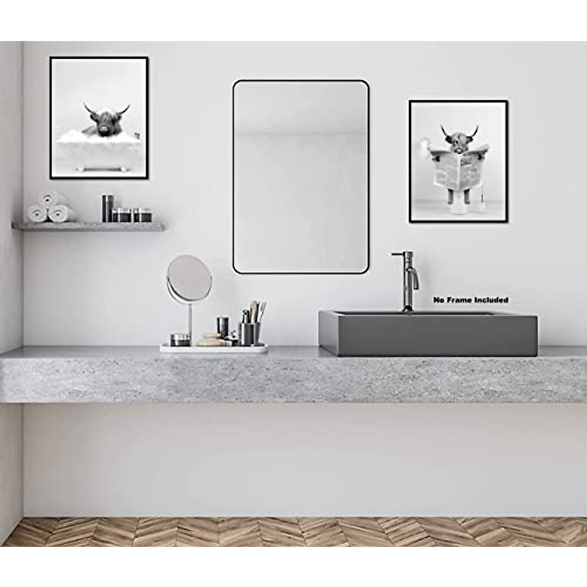 Highland Cow Wall Art Poster – Unframed Set of 2 (12x16 Inch) – Funny Bathroom Wall Decor, Black and White Wall Art, Bathroom Wall Decor, Kids Bathroom Decor, Animal Highland Cows Pictures Posters for Funny Bathroom and Restroom, Modern Cute Chic Cool Uni