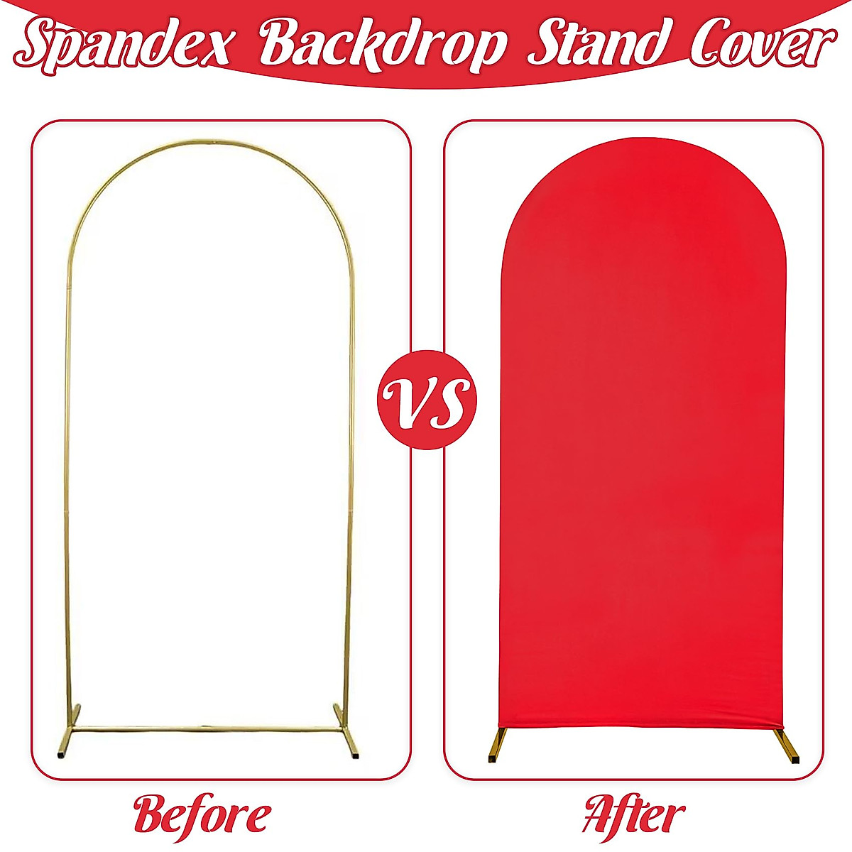 Spandex Fitted Wedding Arch Cover Set of 3 Red Arch Backdrop Cover, Round Top Chiara Backdrop Stand Covers for Wedding Birthday Party Baby Shower Banquet Arch Decoration (Red, 5FT,6FT,6.6FT)
